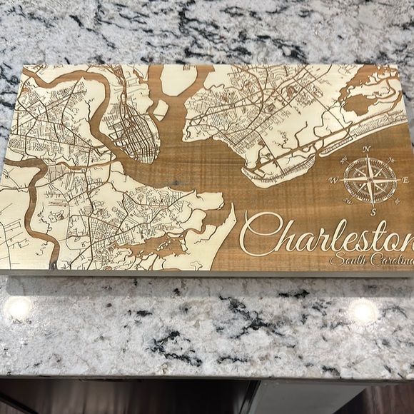 Fire and Pine | Art | Wood Engraved Charleston Map Art Print Brown And ...